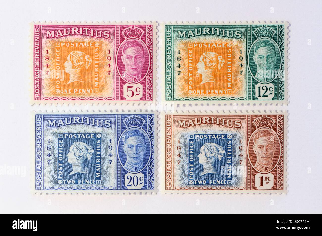 King George VI Mauritius postage stamps 1948 commemorating the 100th ...