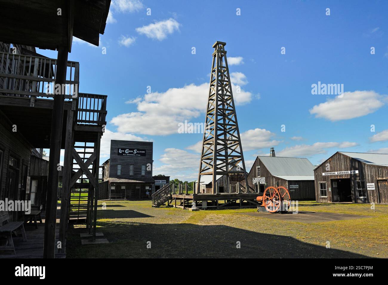 The Spindletop-Gladys City Boomtown Museum that features an oil derrick ...