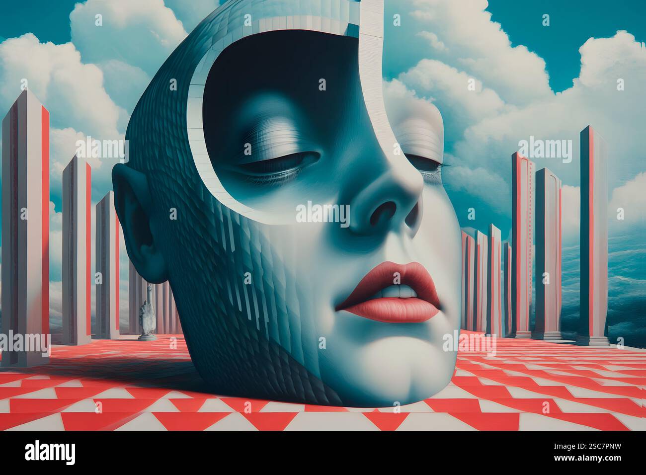Female head in a psychedelic and fantasy world. Abstract and vintage ...