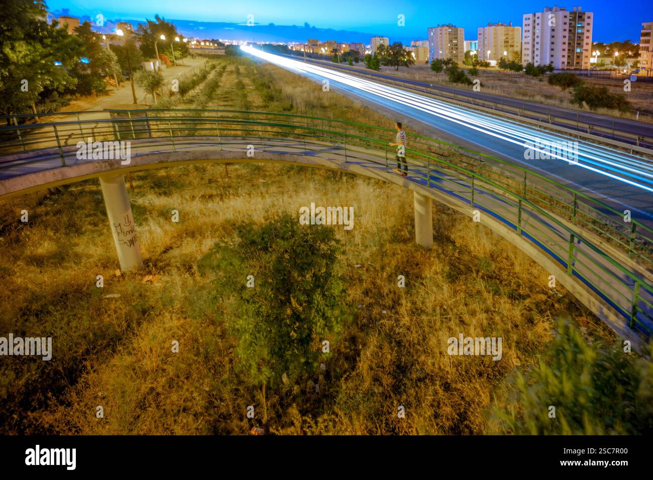low-speed light lines blocking the passage of cars on the road ...