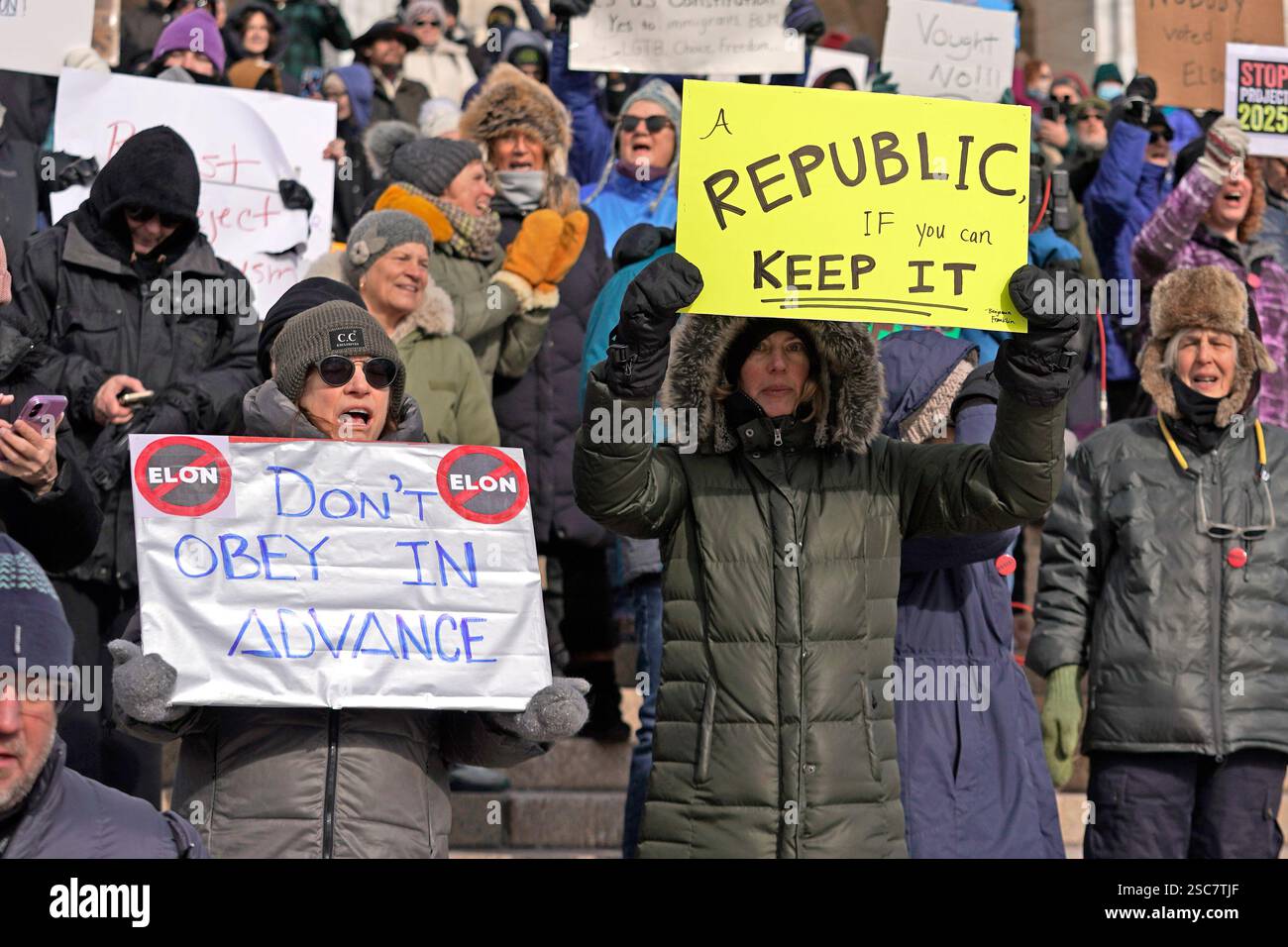 ST. PAUL, MN - FEBRUARY 05: Protesters display their signs during the ...