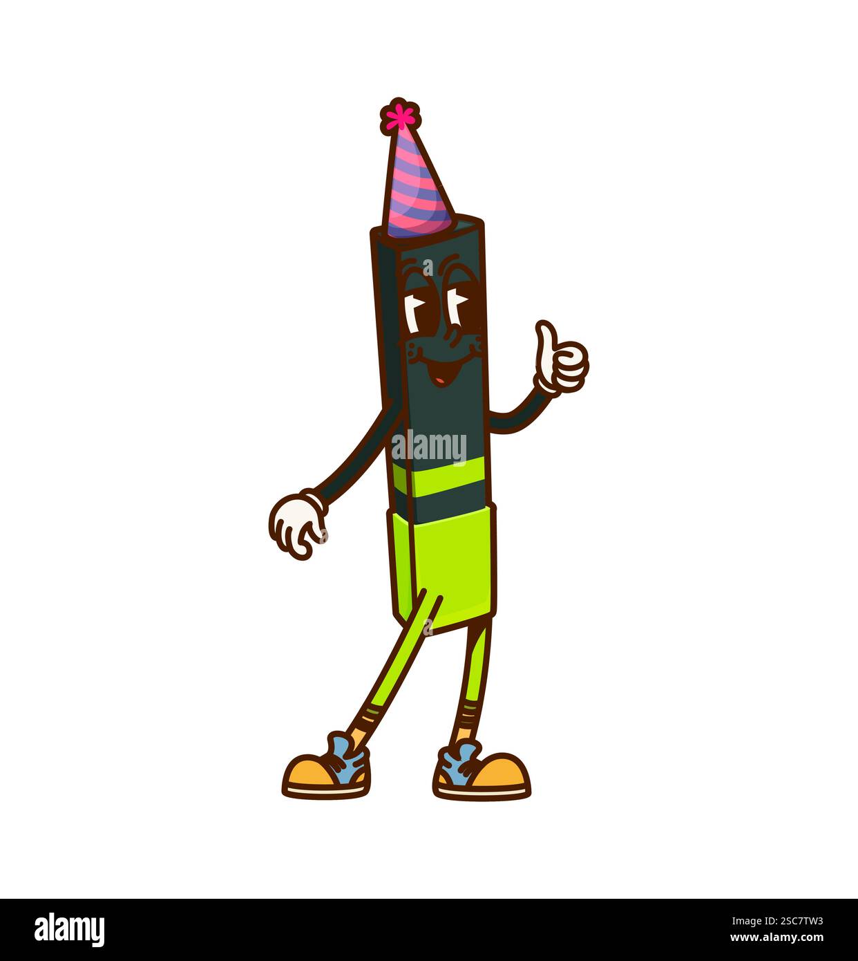 Cartoon groovy school marker stationery character with party hat and ...