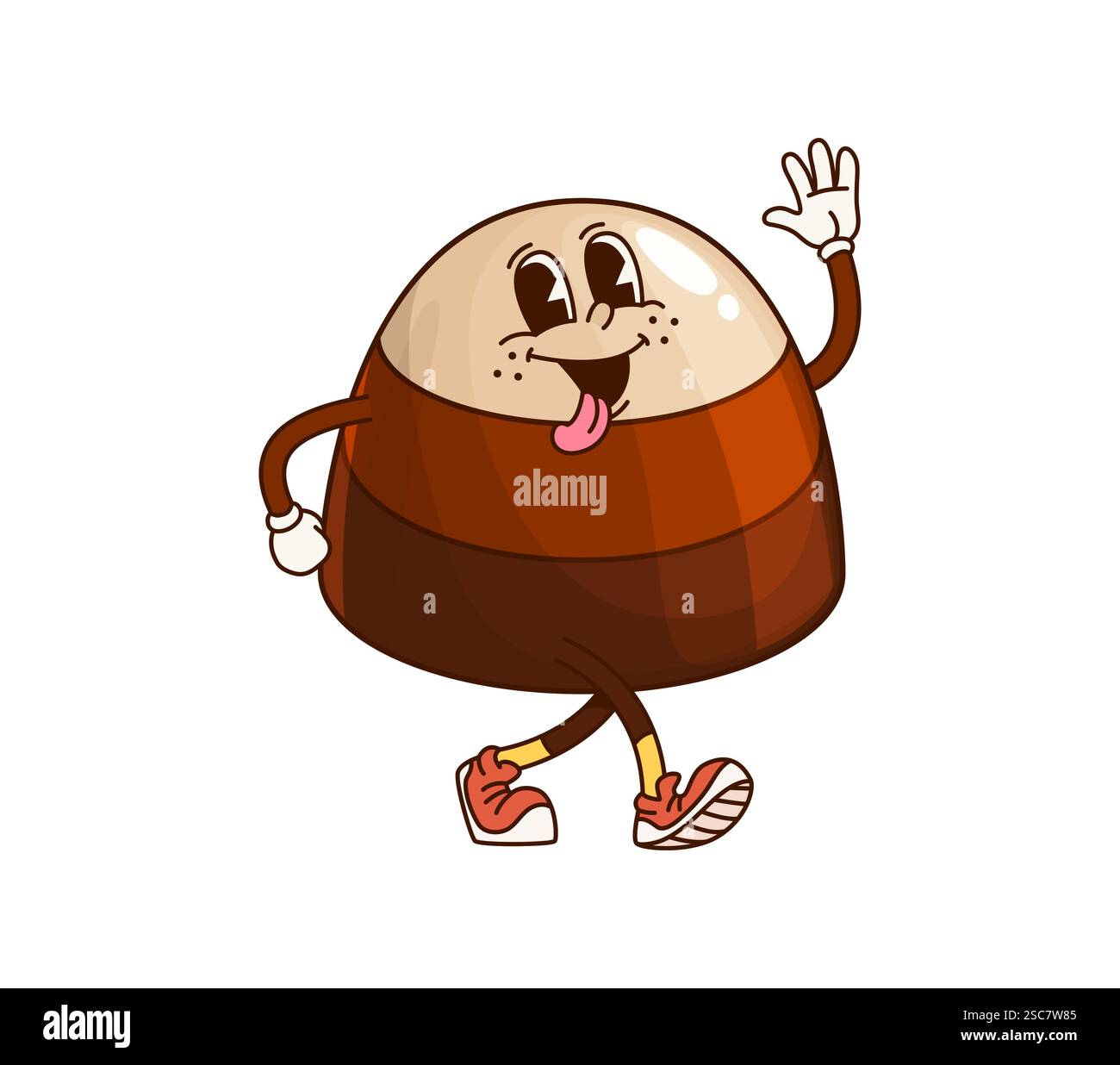 Groovy chocolate candy sweet character with a playful expression ...