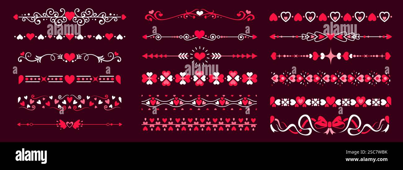Wedding frame ornament, heart dividers, valentine borders vector set ...