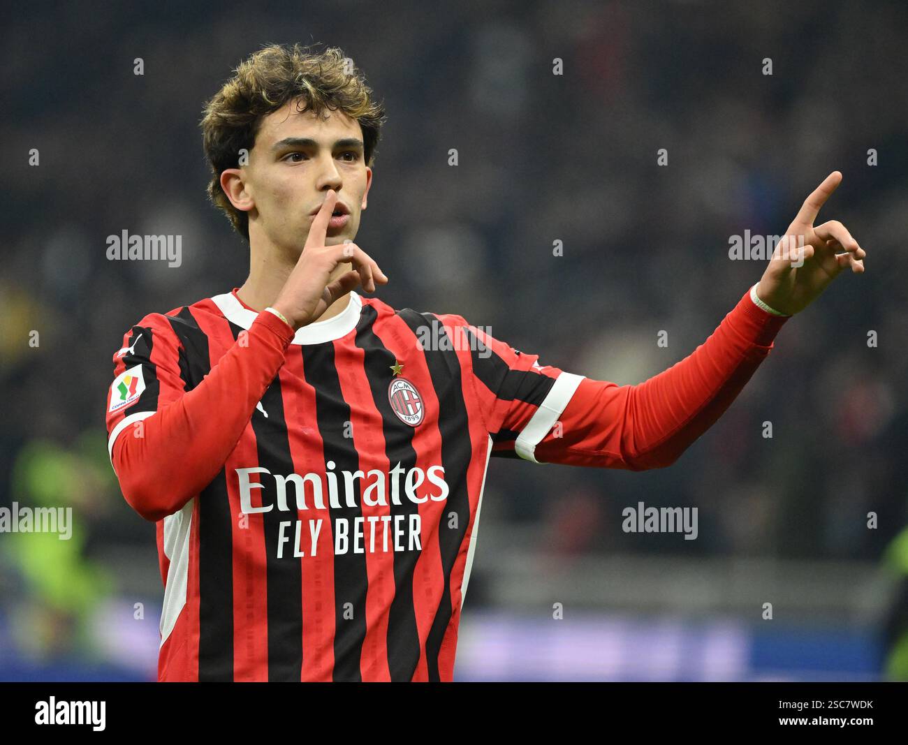 Milan, Italy. 5th Feb, 2025. AC Milan's Joao Felix celebrates his goal ...