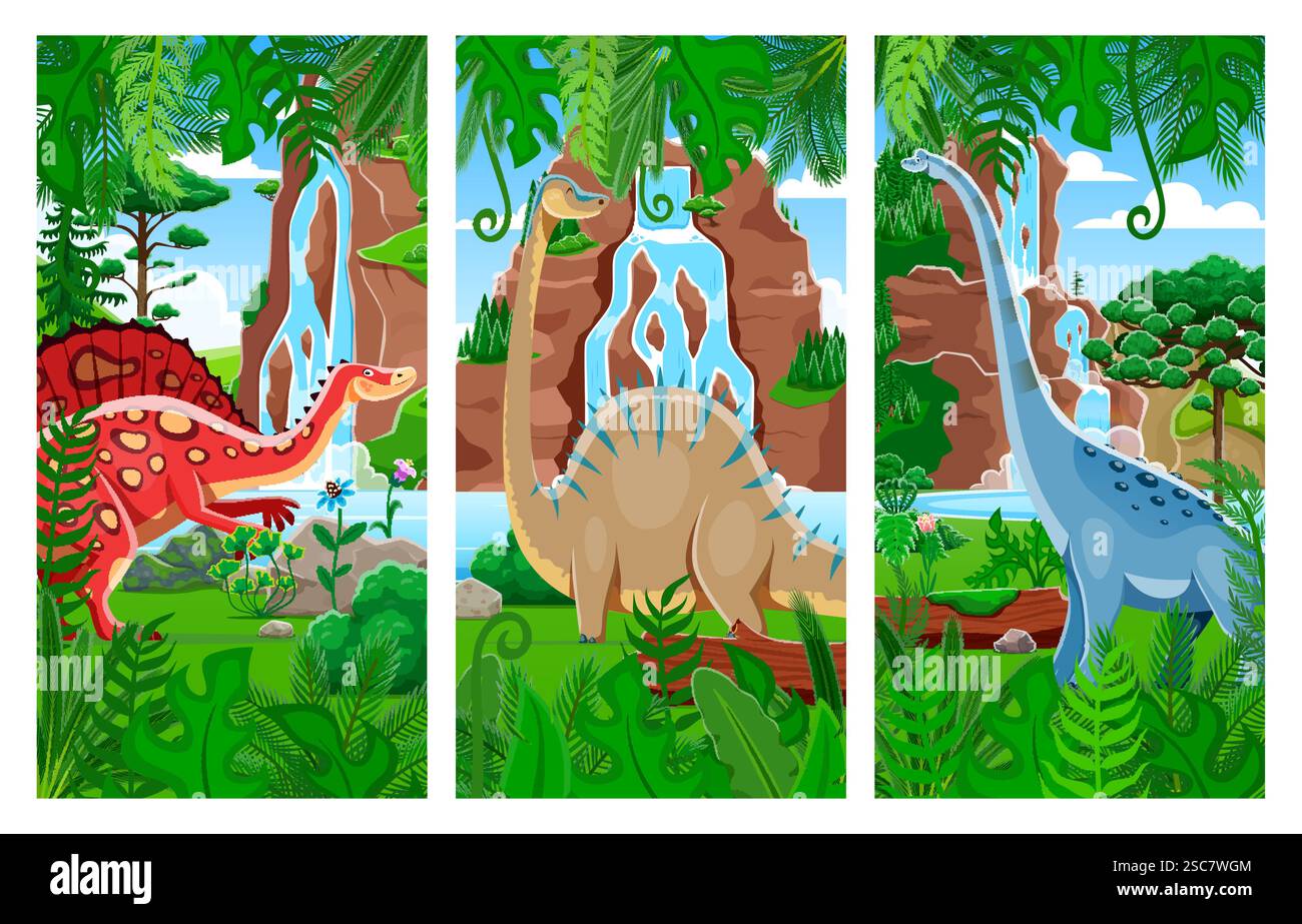 Prehistoric dinosaurs vector collage with cartoon dino animals ...