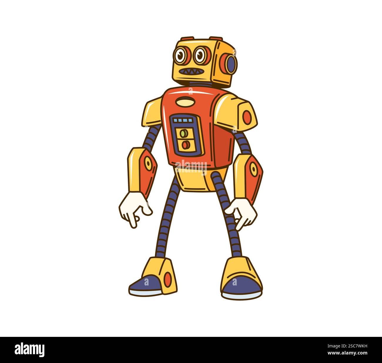 Cartoon retro robot, groovy character or transformer droid with comic ...