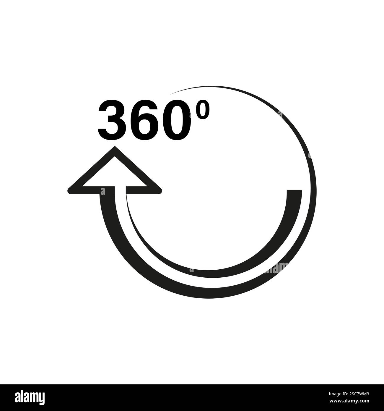 360 degree icon. Circular motion arrow. Black and white vector ...