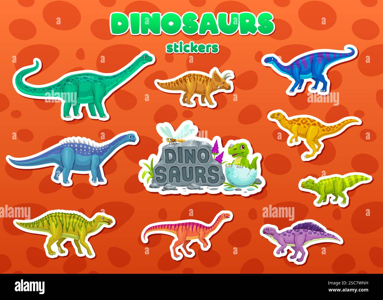 Prehistoric dinosaur and baby dino in egg cartoon characters stickers ...