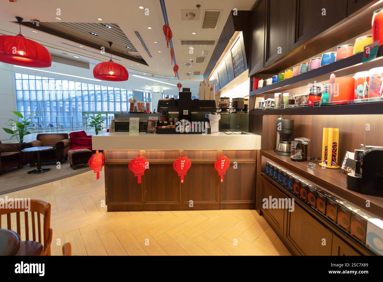 Hong Kong, China - February 05, 2015: the counter at Pacific Coffee ...
