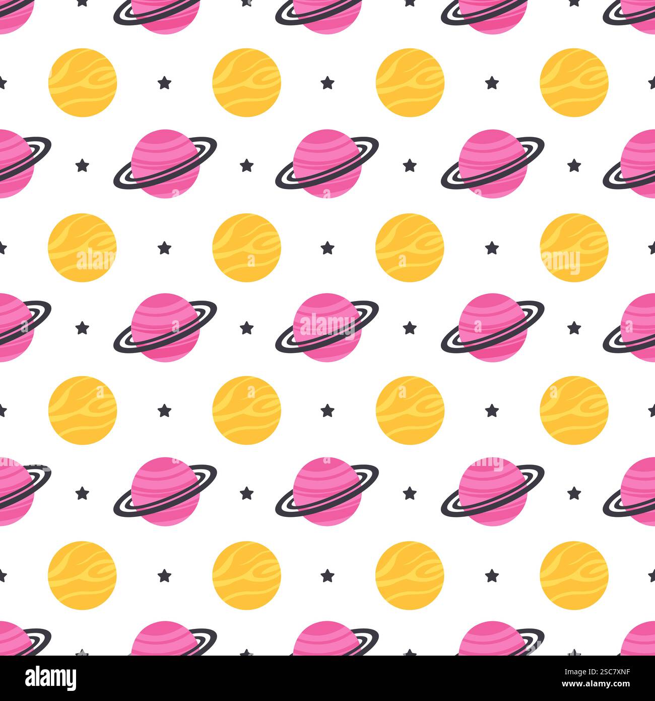 Seamless Pattern of Outer Space Exploration with Floating Astronaut and Planets in Cartoon Flat ...