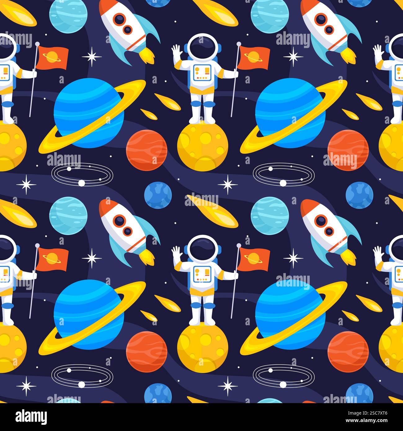 Seamless Pattern of Outer Space Exploration with Floating Astronaut and ...