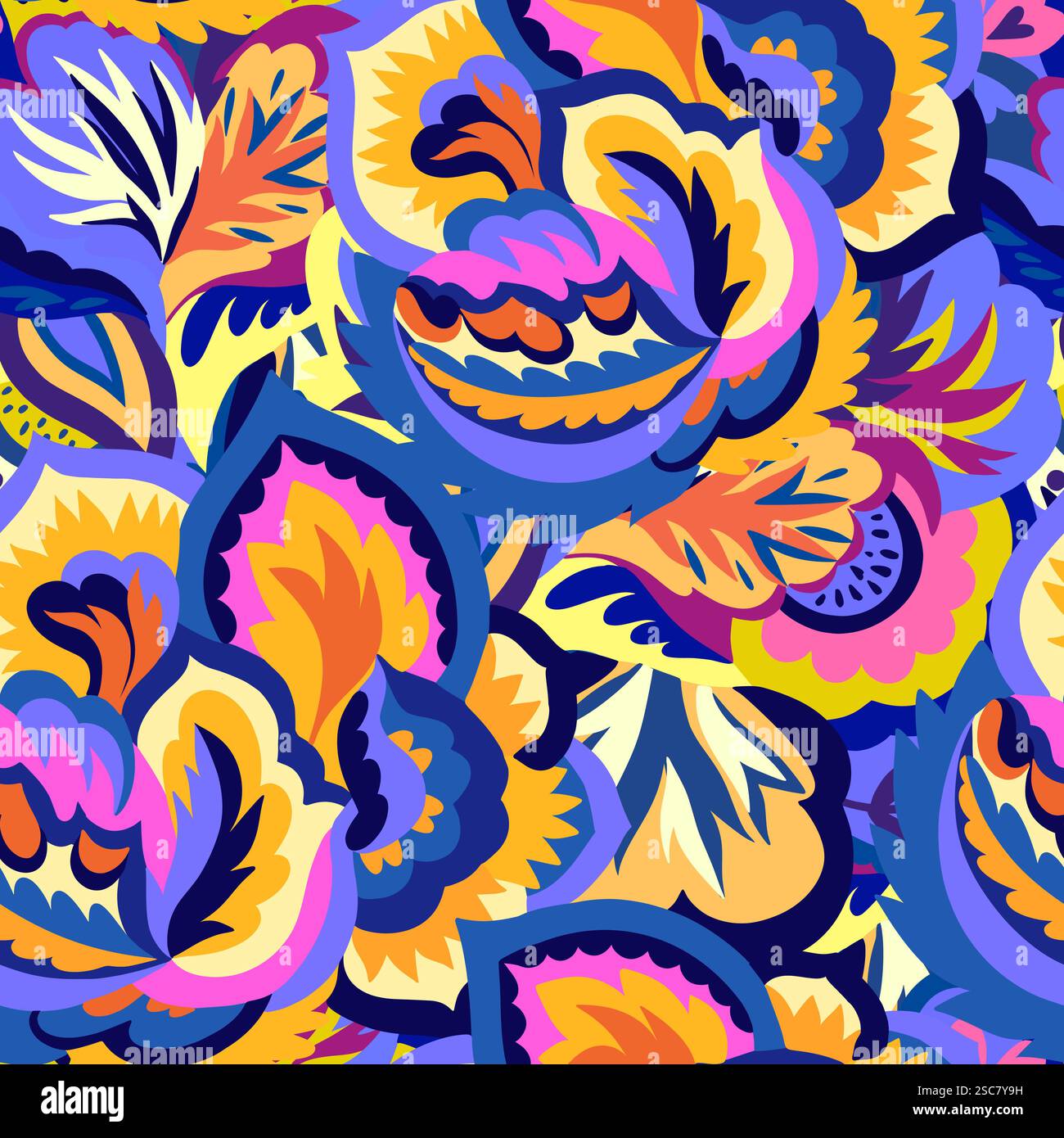 Colorful seamless pattern with chaotic floral and psychedelic abstract ...