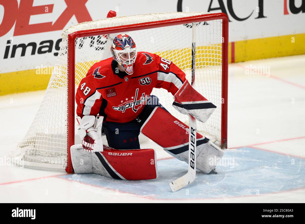 Washington Capitals goaltender Logan Thompson (48) in action during the ...