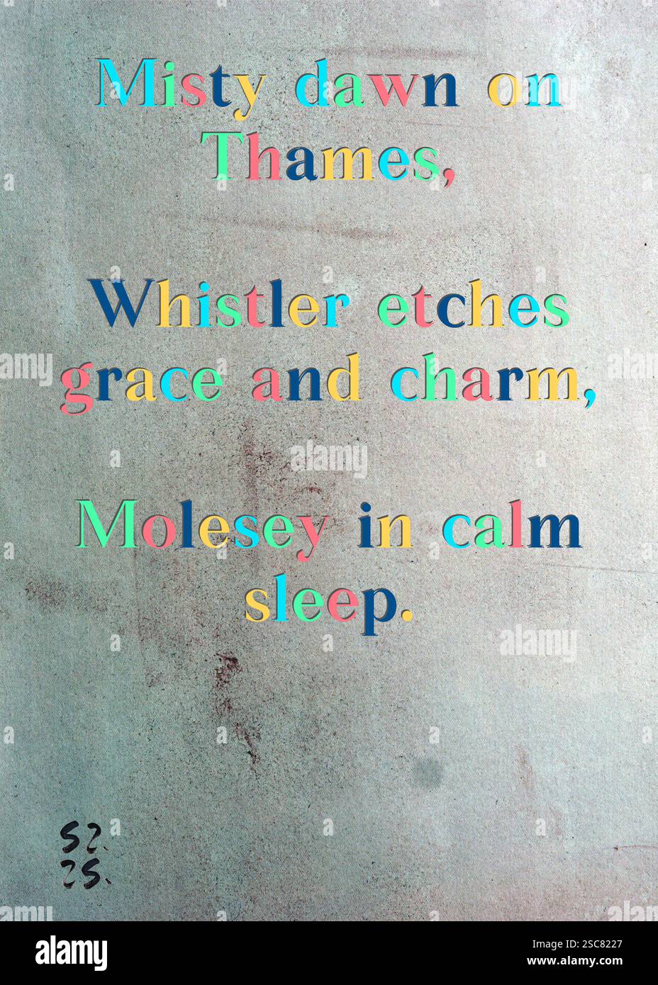 Misty dawn on Thames, Whistler etches grace and charm, Molesey in calm ...
