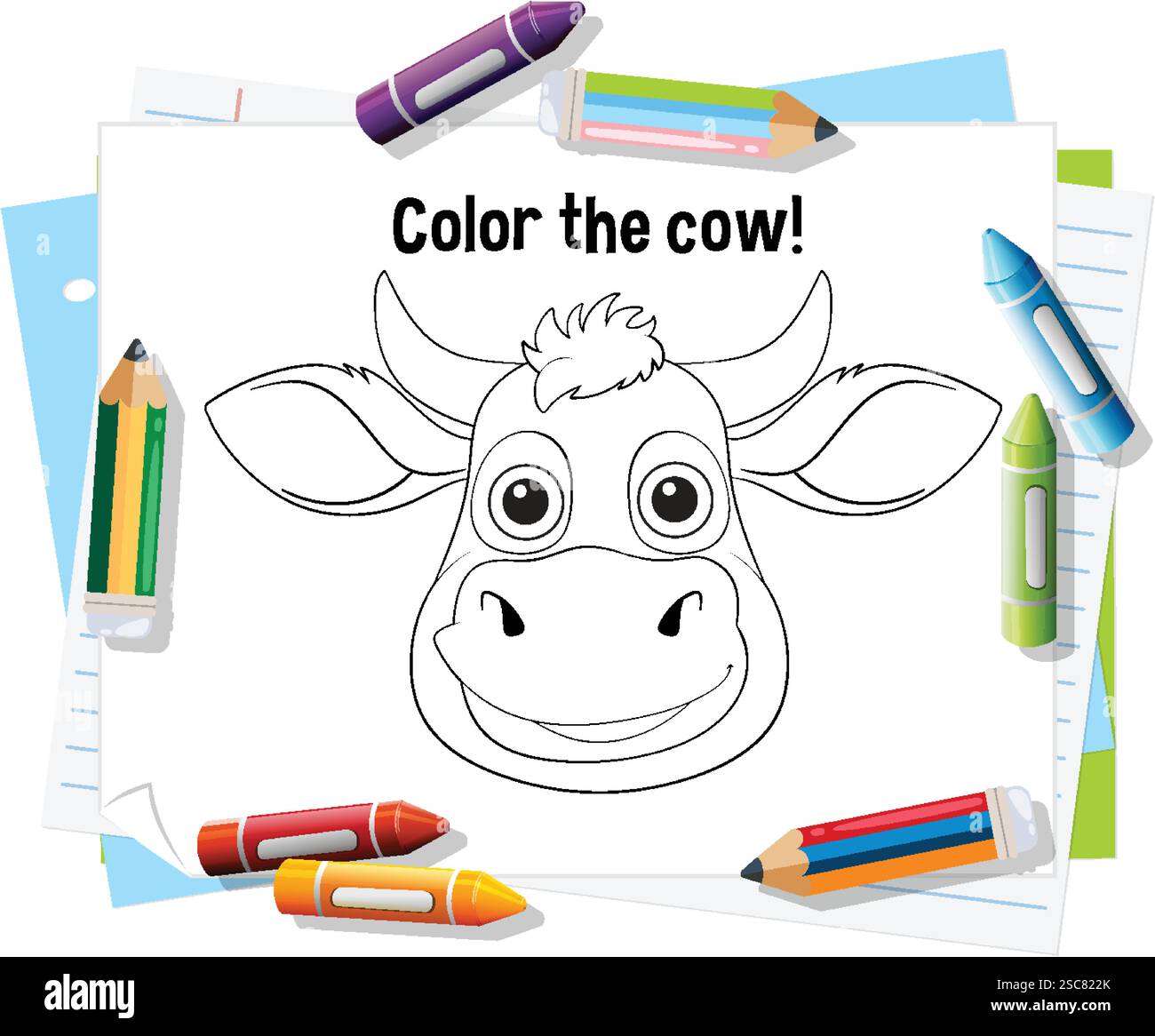 Fun cow illustration with coloring pencils around Stock Vector Image ...