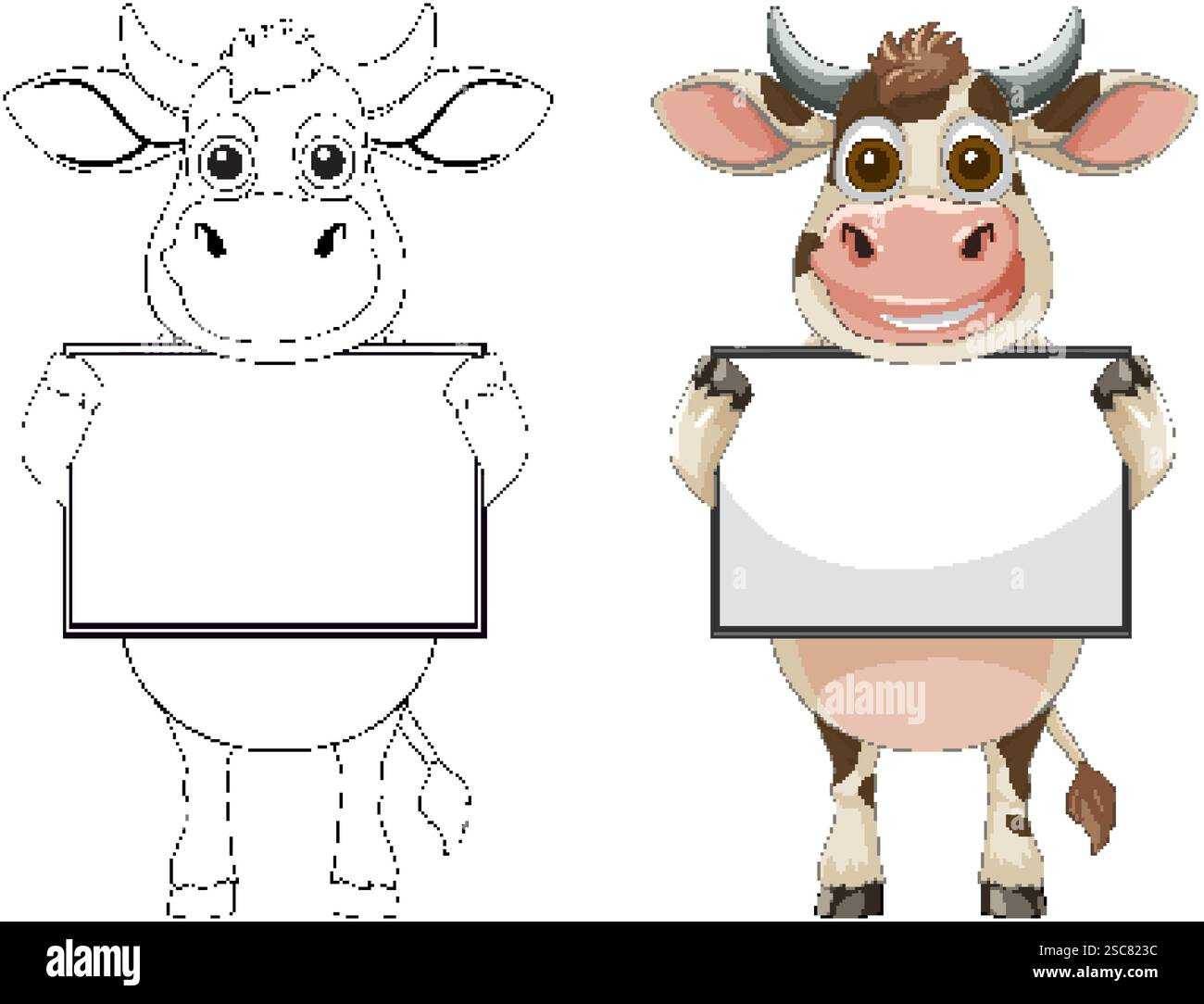 Two cows with signs, one colored, one outlined Stock Vector Image & Art ...