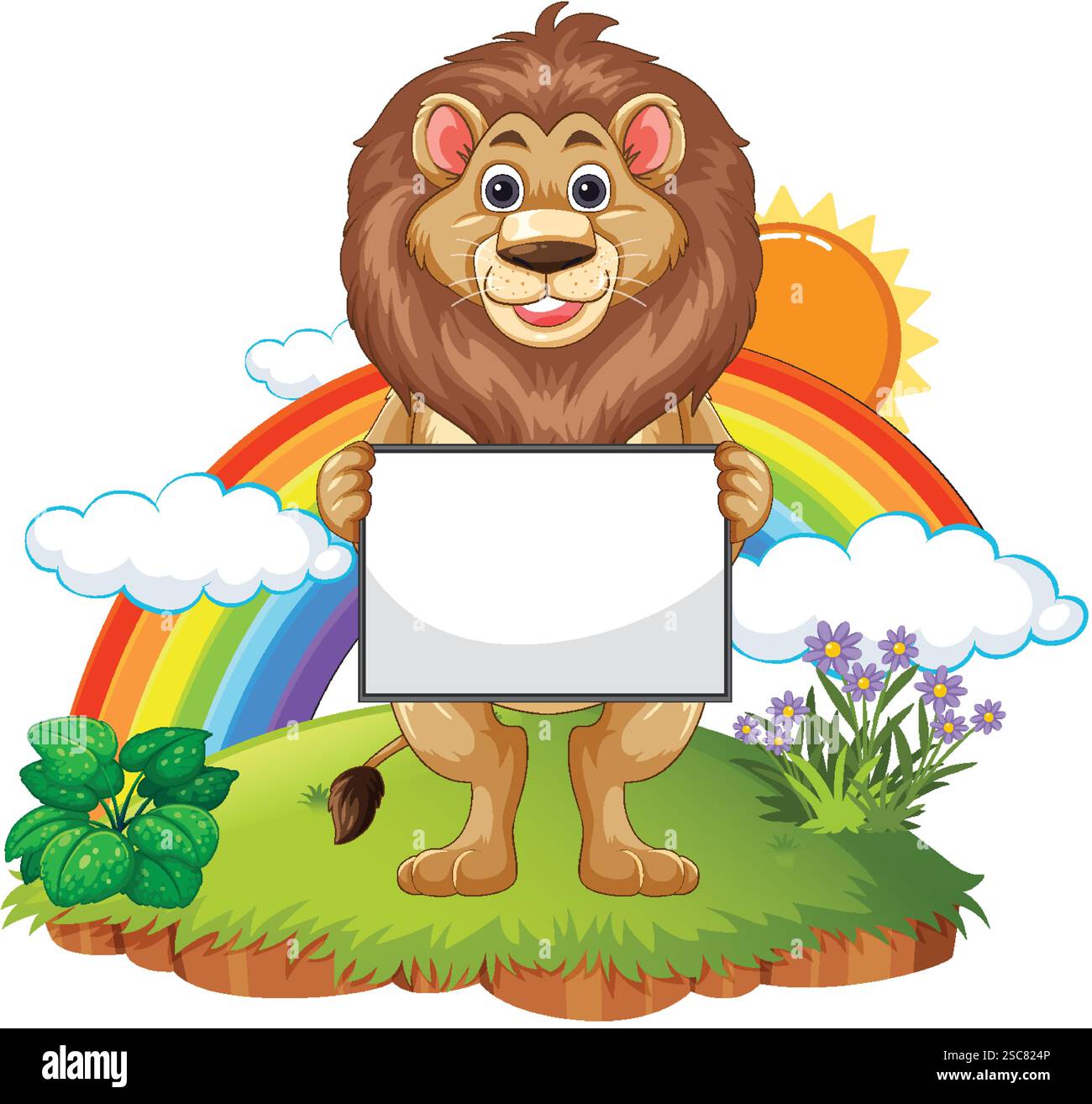 Lion with blank sign on grassy hill Stock Vector Image & Art - Alamy