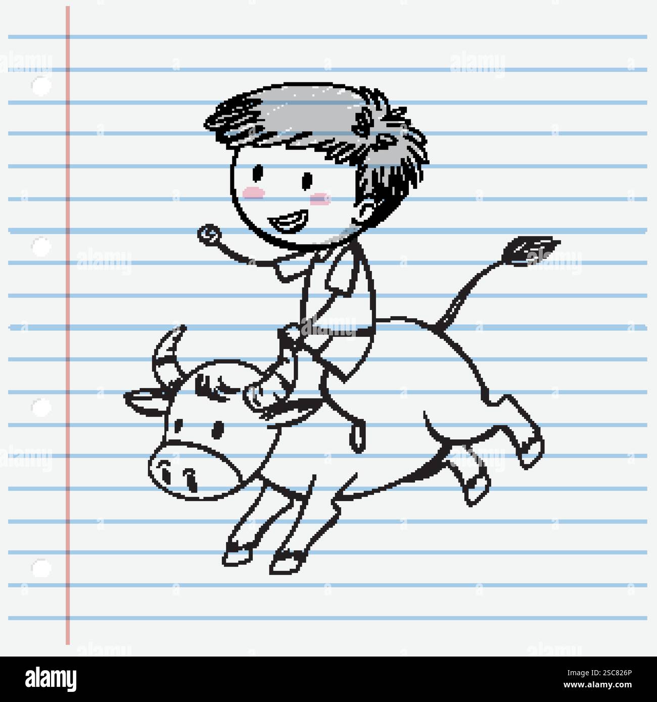 Playful child riding a bull on lined paper Stock Vector Image & Art - Alamy