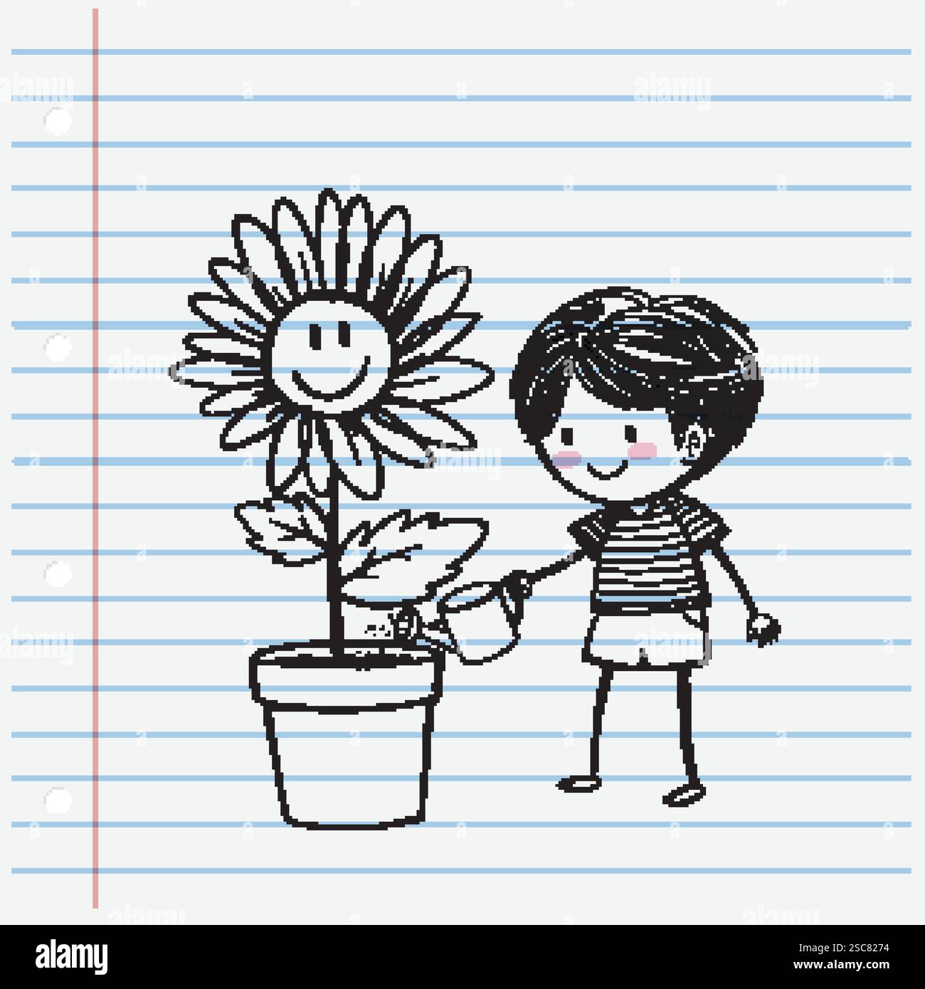 Boy with sunflower Stock Vector Images - Alamy