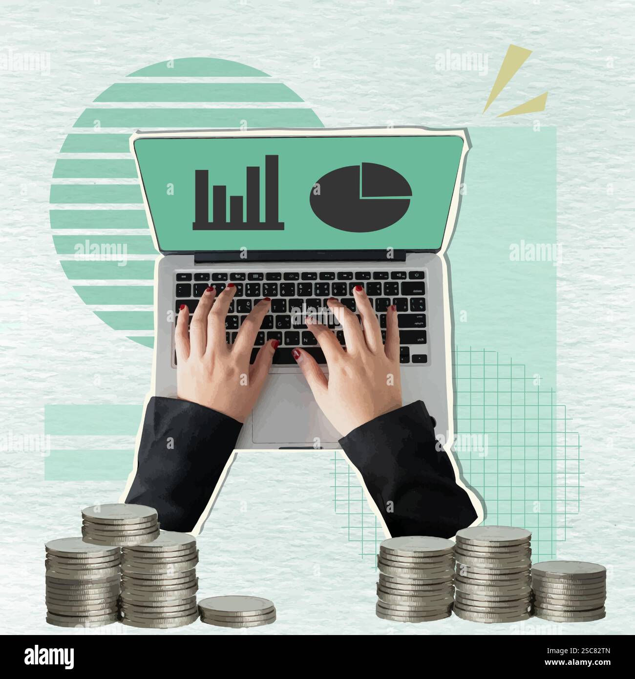Analyzing data graphs woman in Stock Vector Images - Alamy