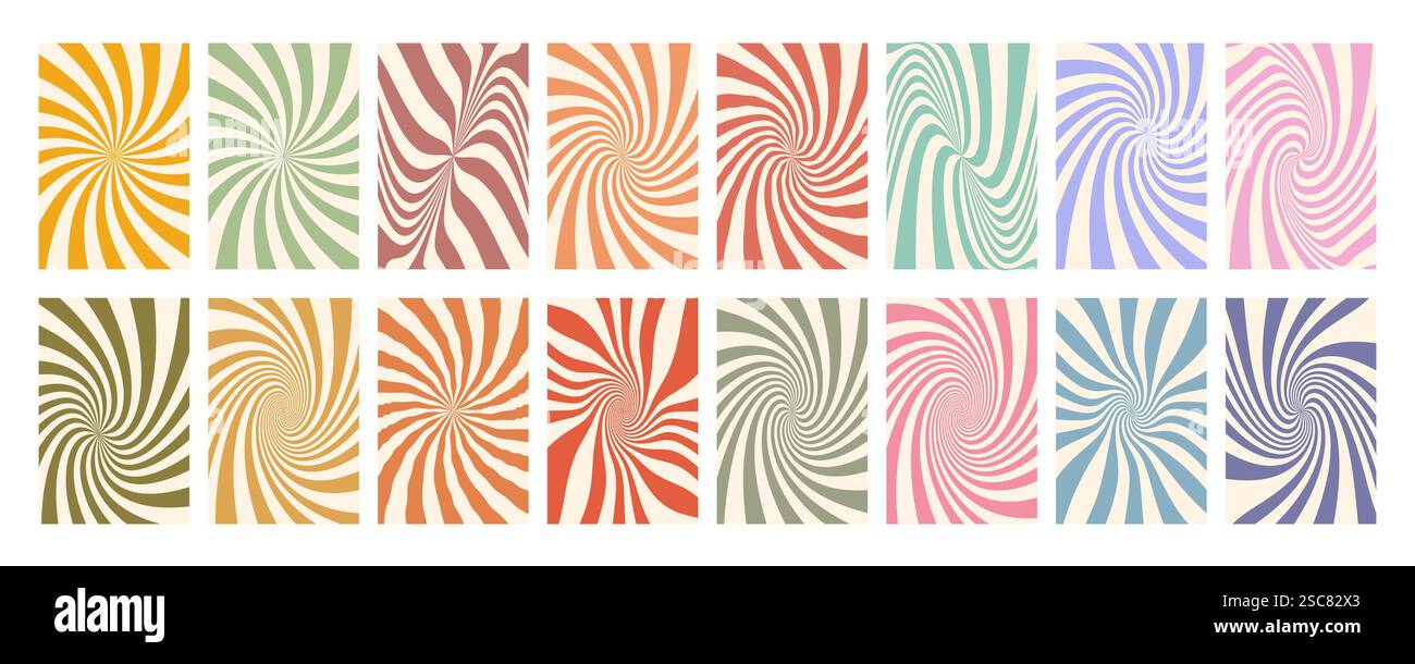 Groovy swirl stripe big set. Hand drawn groovy, hippie backgrounds. Y2k ...