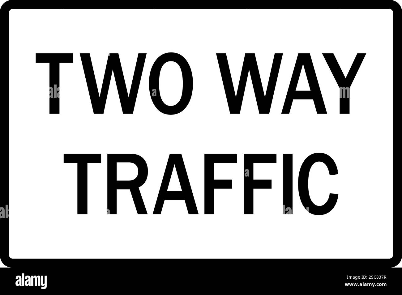 Two way traffic text sign. Black on white background. Road signs and ...