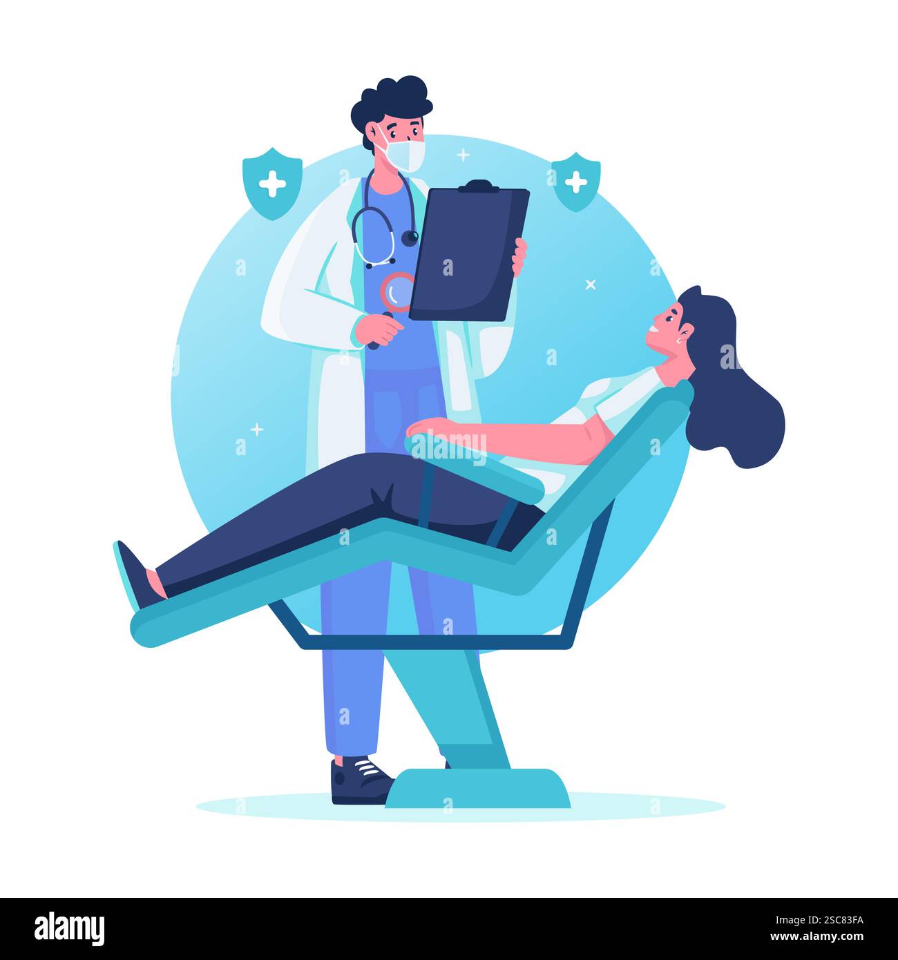 Doctor checking patient and giving medical report vector illustration ...