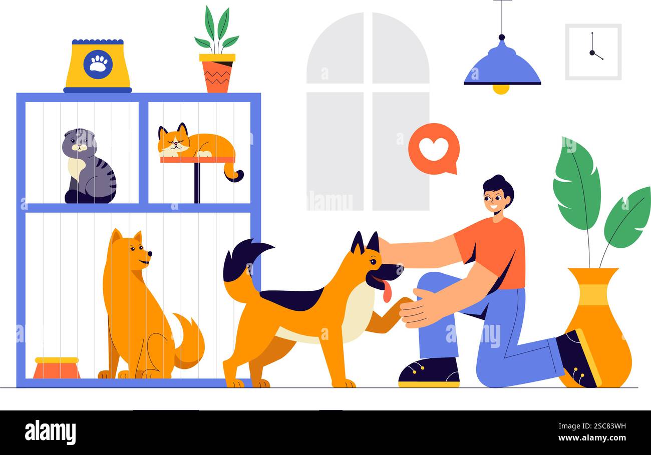 Vector Illustration of an Animal Adoption Agency Featuring Pet Adoption ...