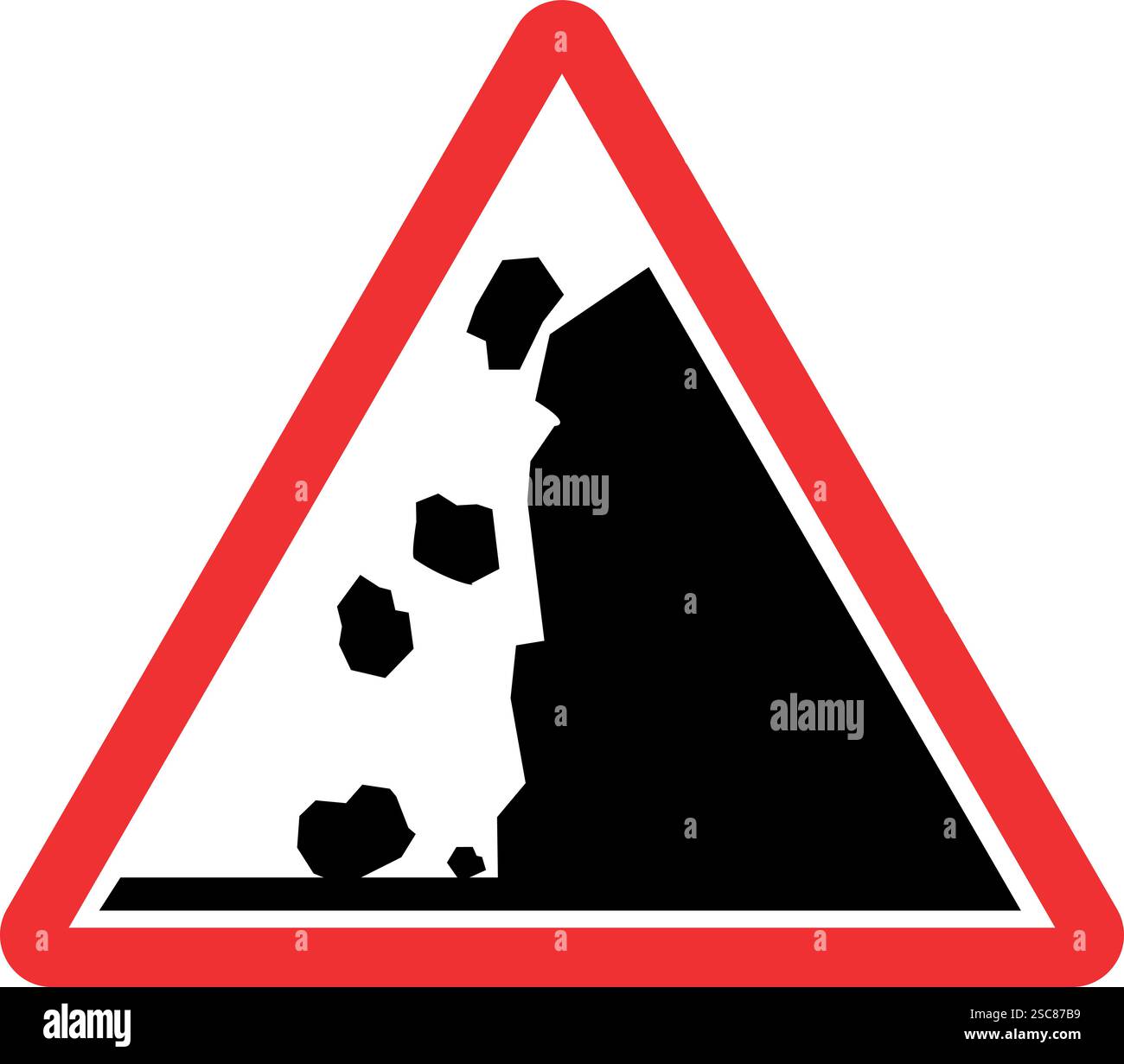 Falling rocks sign warning sign. Red triangle background. Traffic signs ...