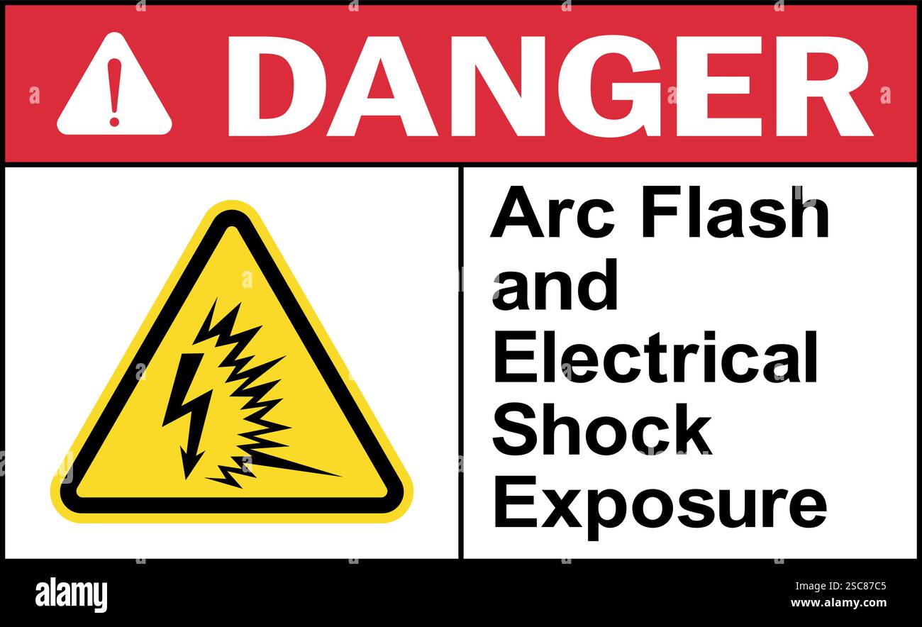 Arc flash and electrical shock danger sign. Electrical safety signs and ...