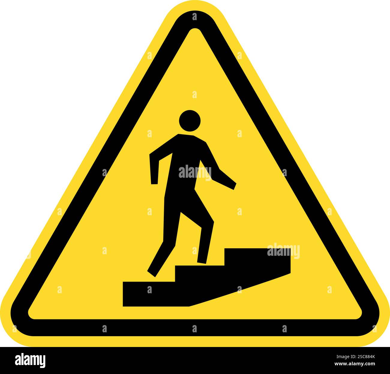 Step up warning sign. Black on triangle background. Safety signs and ...