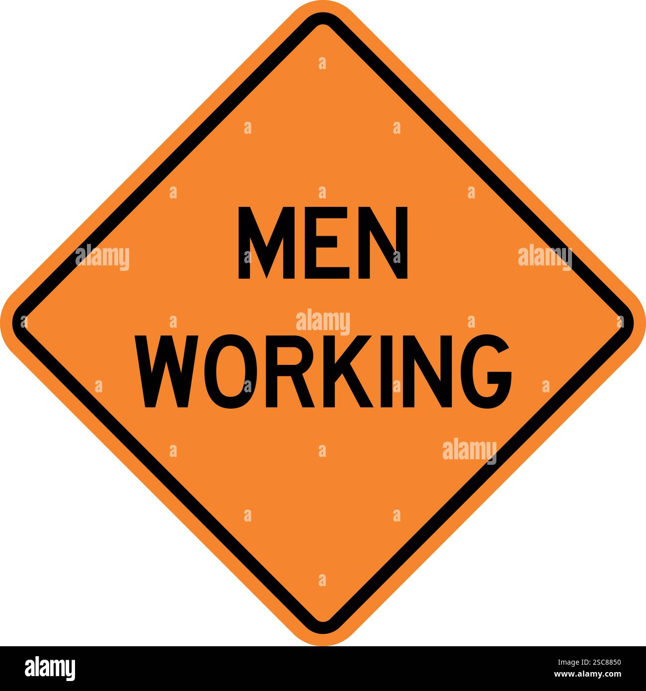 Men working sign. Road works ahead. Orange diamond background. Traffic ...