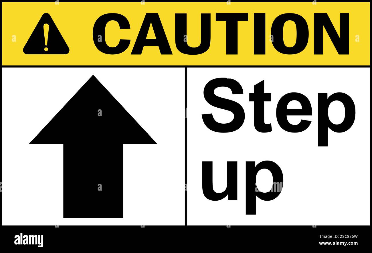 Step up with arrow caution sign. Safety signs and symbols Stock Vector ...
