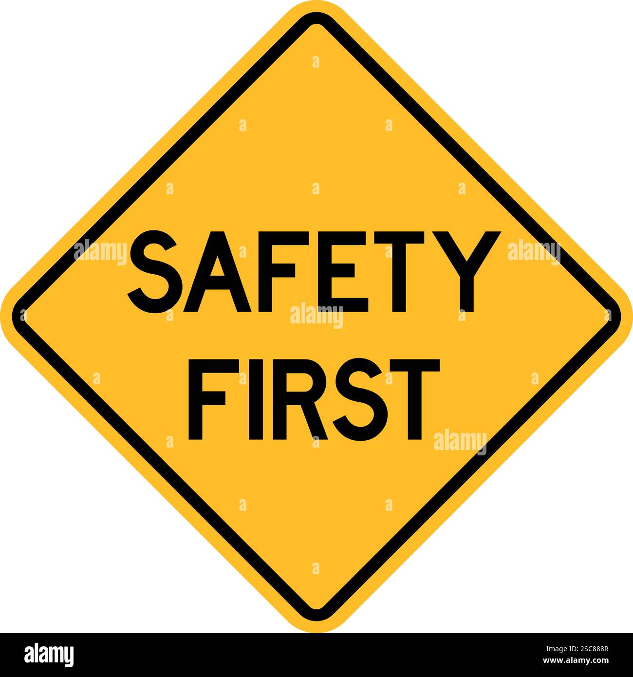 Safety first sign. Black on yellow diamond background. Road signs and ...