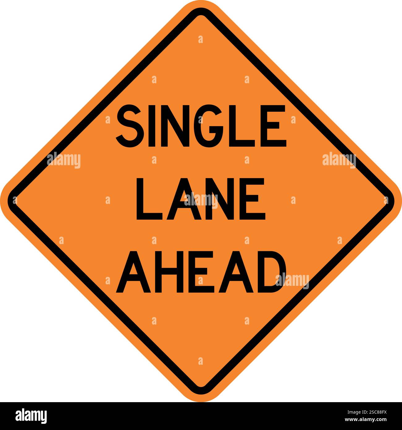 Single lane ahead sign. Orange diamond background. Road traffic control ...