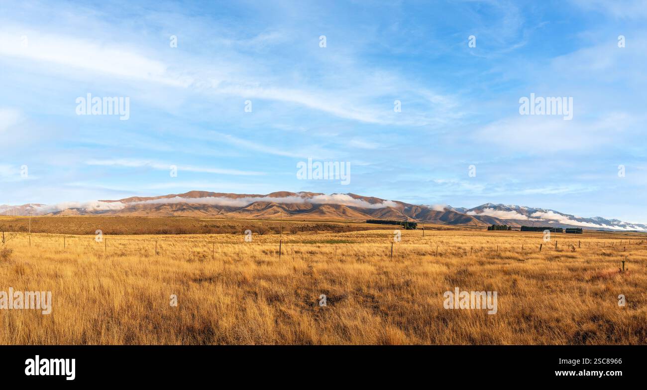 Agricultural pasture land in the high country of the south island of NZ ...