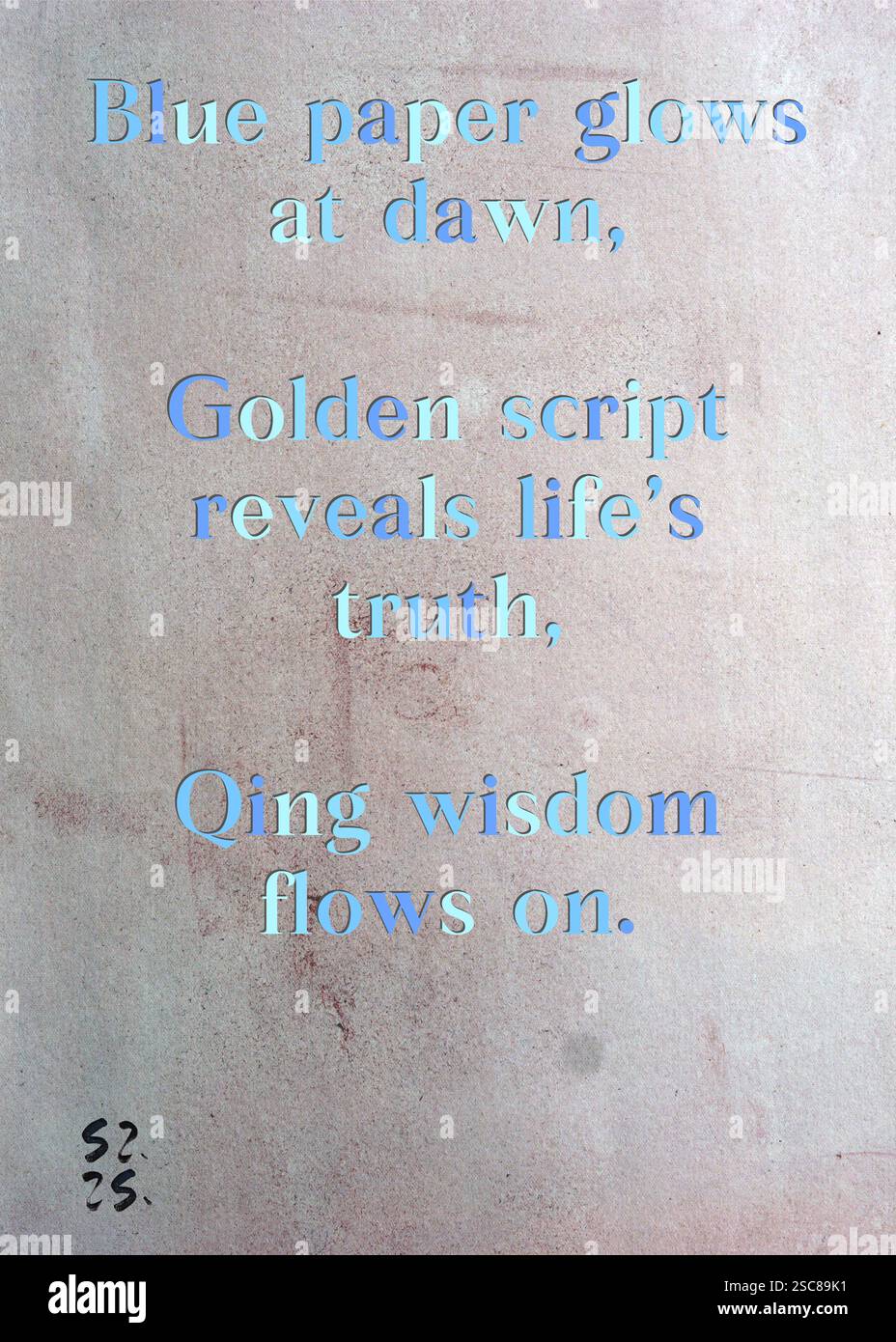 Blue paper glows at dawn, Golden script reveals life's truth, Qing ...