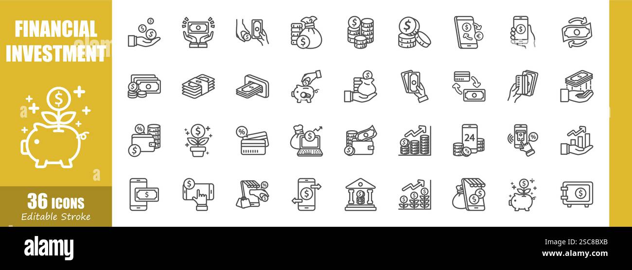 Financial investment . Business outline icon collection . Editable ...