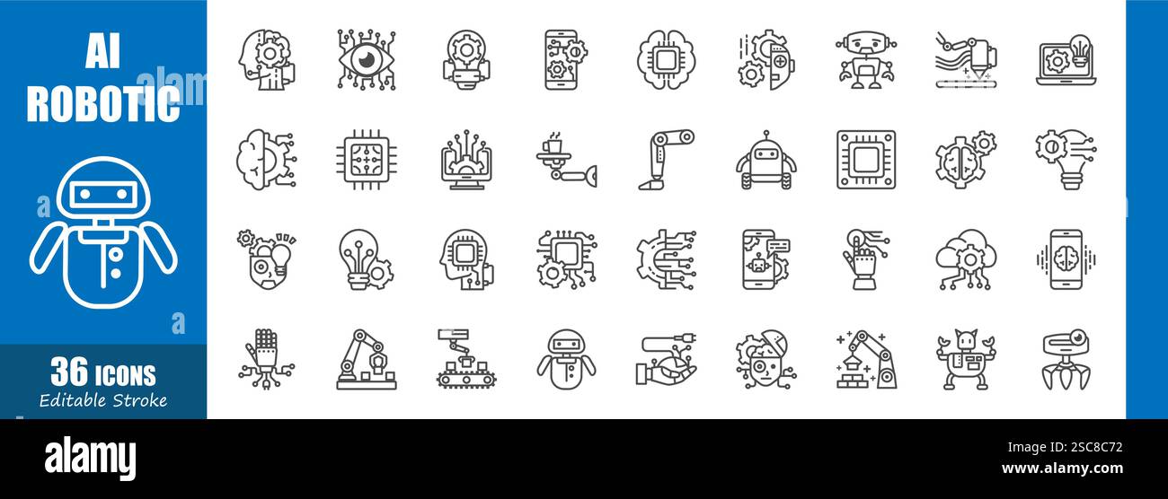 Artificial intelligence and Robotics . Technology outline icon ...