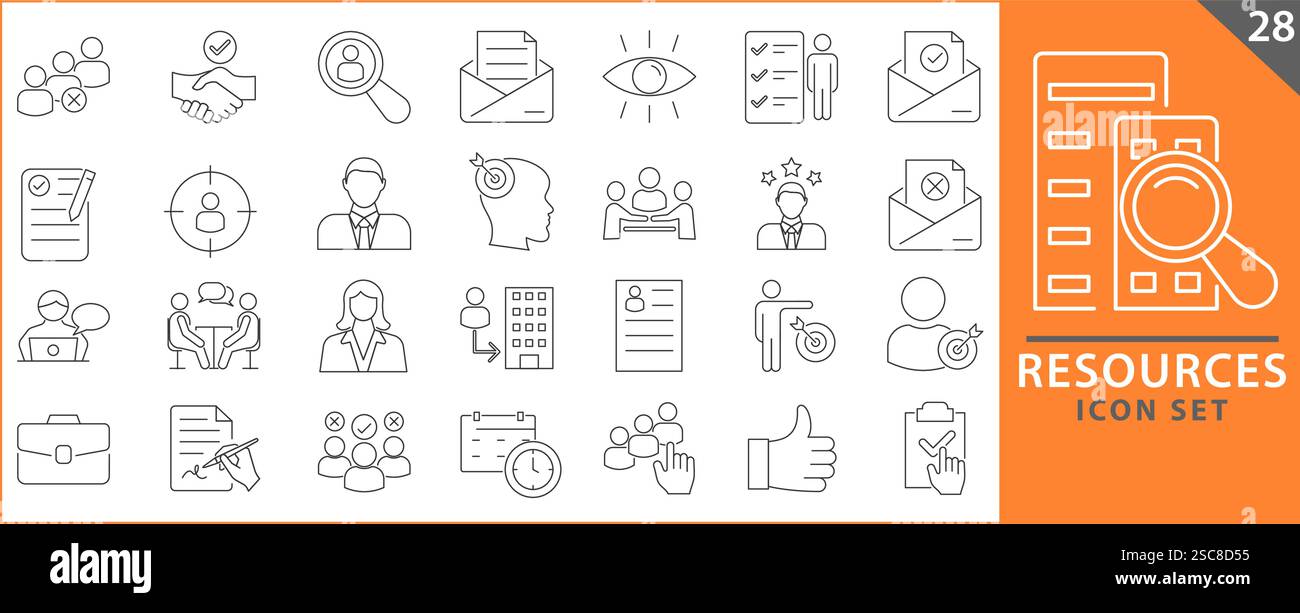 Human resource, icon set. Job hunting and employee search. Interview ...