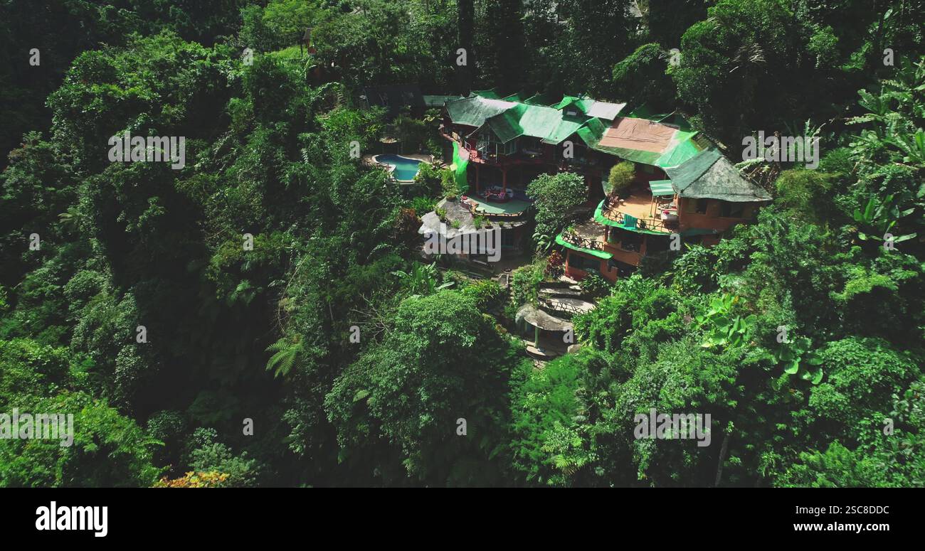 A breathtaking aerial view of vibrant jungle retreat hotel resort ...