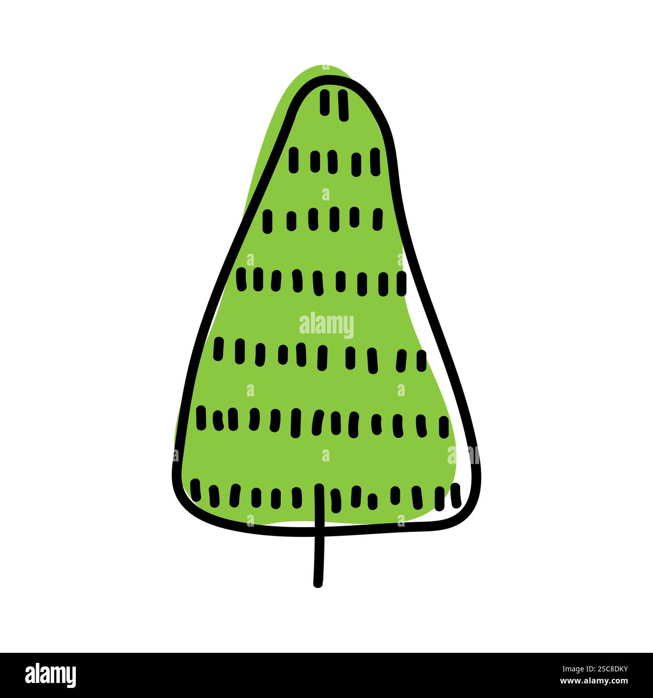 Simple green tree illustration with distinct patterns and outlines in a ...