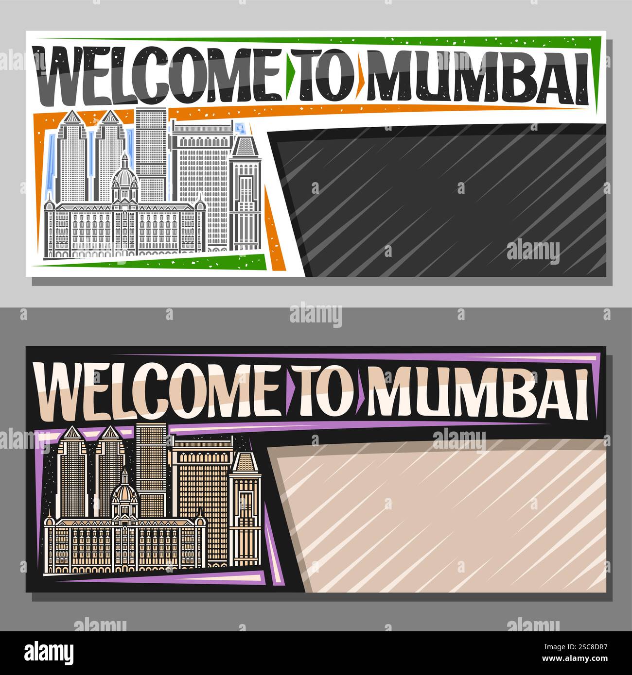 Vector layouts for Mumbai with copy space, decorative ticket with line ...