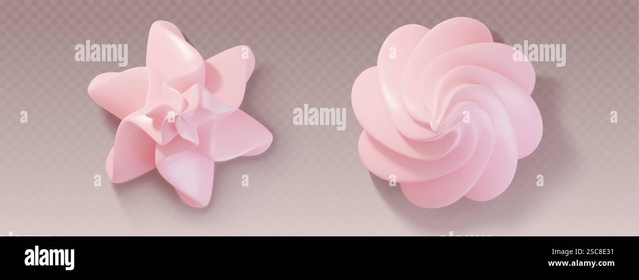 Pink whipped cream swirls set isolated on transparent background ...