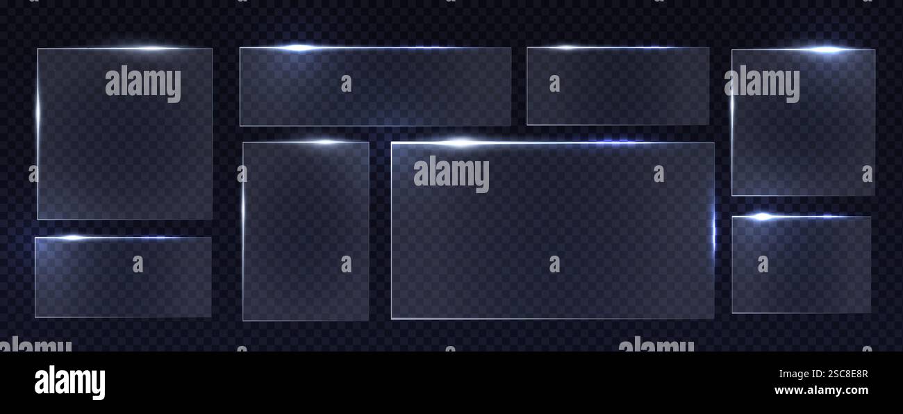 Glass frame collection with neon light edges - transparent rectangular ...