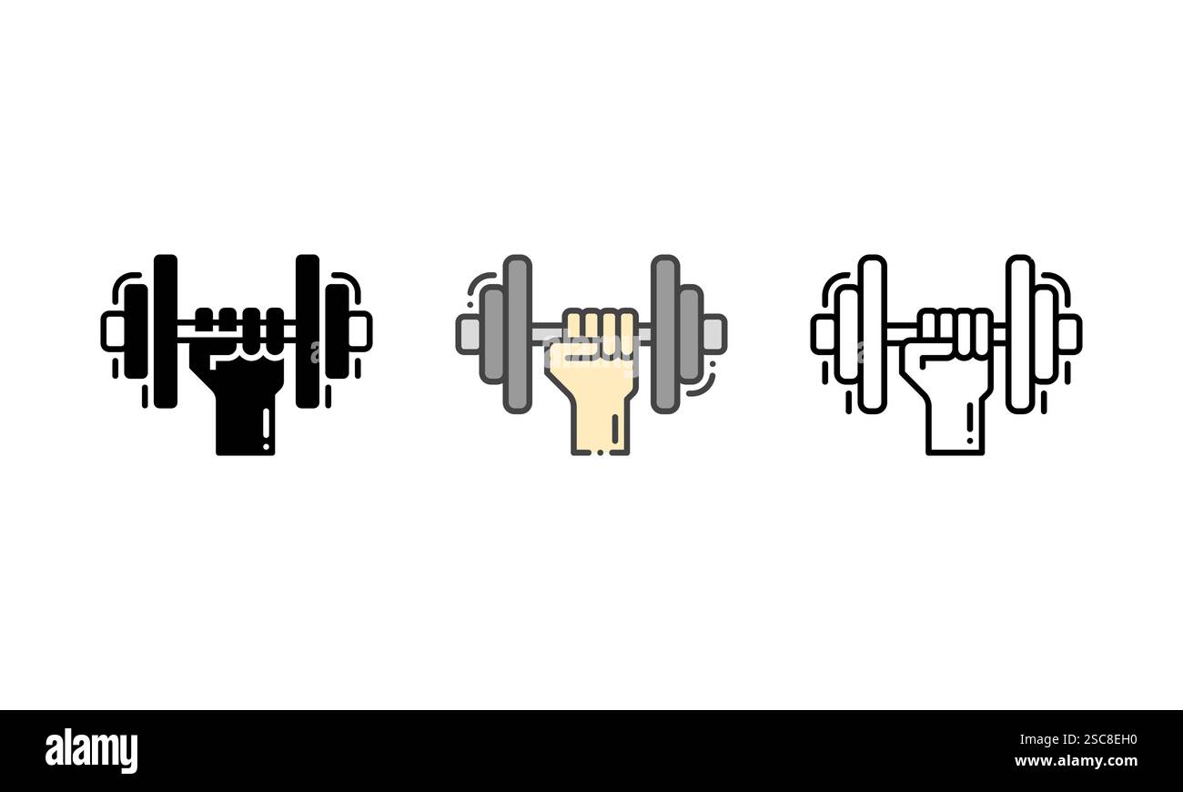 Vector icon of a hand lifting a dumbbell, symbolizing gym workouts, fitness, and weightlifting ...