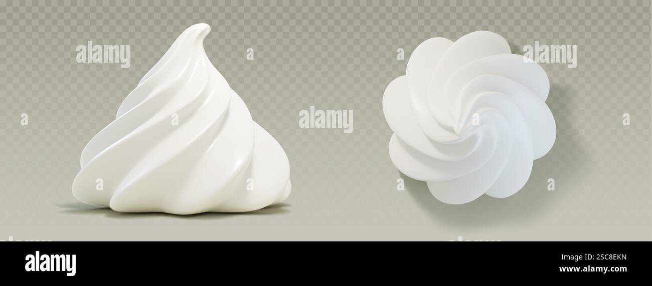 Whipped cream 3d elements top and side view - realistic soft swirled ...