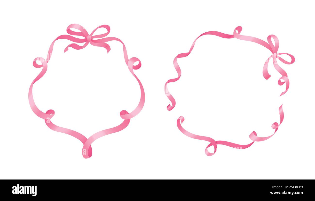 Pink ribbon frames set isolated on white background. Vector realistic ...