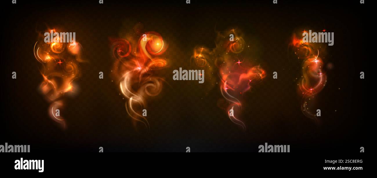 Magic wand spell effects set - glowing orange swirls, mystical ...